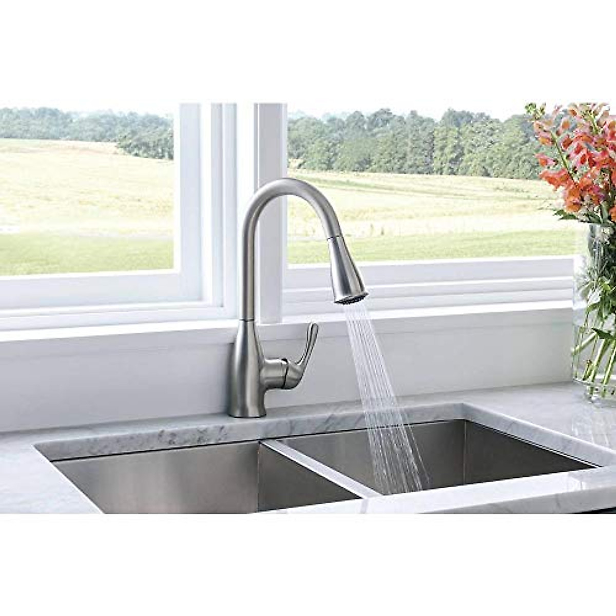 MOEN 87966SRS Kaden Single-handle Pull-down Sprayer Kitchen Faucet In Spot Resist Stainless Featuring Reflex