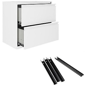 Hirsh 30" W 2 Drawer Metal Lateral File Cabinet Set White. Front to Back Rails, Fully Assembled