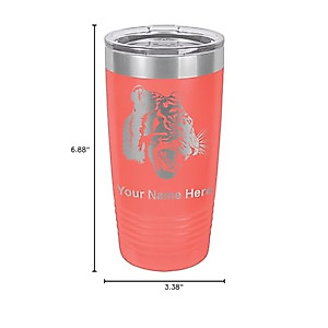 LaserGram 20oz Vacuum Insulated Tumbler Mug, Tiger Head, Personalized Engraving Included (Coral)