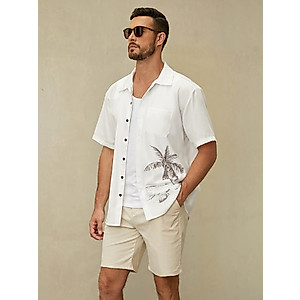 Hardaddy Men's Hawaiian Shirt Short Sleeves Coconut Printed Button Down Summer Beach Casual Shirts White XXL