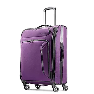 American Tourister Zoom Softside Luggage with Spinner Wheels, Purple, Checked-Medium 25-Inch