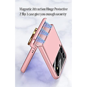 SHIEID Samsung Flip 3 Case with Ring, Z Flip 3 Case Hinge Protection, Flip Z 3 Case Shockproof Magnetic Attraction Hinge Protective Case Compatible with Galaxy Z Flip 3 5G, Black