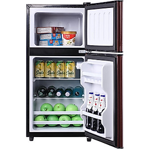 Fcicarn 3.5 Cu. Ft. Compact Refrigerator, Energy efficient mini fridge with freezer, double doors, 7-level thermostat for small spaces, Black