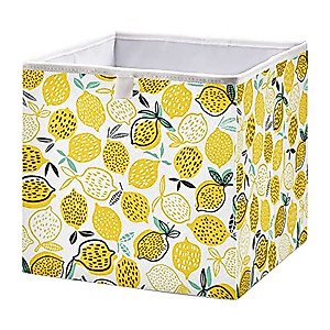 Kigai Summer Yellow Lemon Cube Storage Bin 11x11x11 in, Large Organizer Collapsible Storage Basket for Shelves, Closet, Storage Room