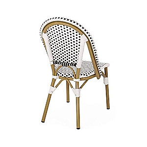 Christopher Knight Home Philomena Outdoor French Bistro Chair (Set of 2), Black + White + Bamboo Print Finish