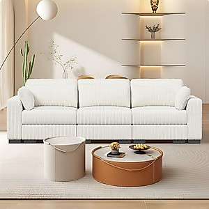WeaArco 103" Modular Sectional Sofa, Cloud Couch Sectional 3 Seater, Corduroy Fabric Sectional Couch with 5 Pillows for Modern Living Room Bedroom Apartment Office, Beige