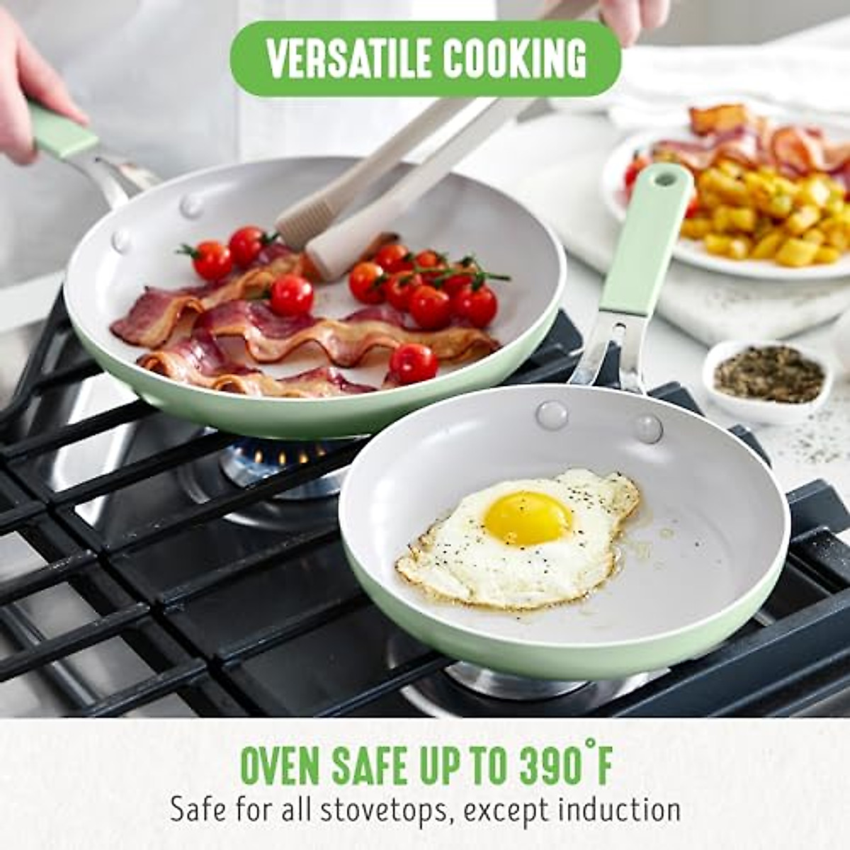 GreenLife Dream 8" & 10" Healthy Ceramic Nonstick Frying Pan Set, PFAS-Free, PFOA-Free, Dishwasher & Oven Safe, Stay-Cool Handles, Durable, Versatile Cooking, Easy Clean, Sage Green