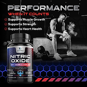 Extra Strength Nitric Oxide Supplement L Arginine 3X Strength - Citrulline Malate, AAKG, Beta Alanine - Premium Muscle Supporting Nitric Oxide Booster for Strength & Energy Supplements - 60 Capsules