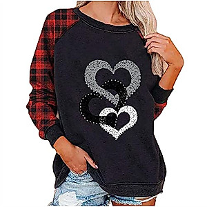 Women's Casual Halloween Lattice Stitching Sweatshirt Crewneck Blouse Top Fashion Plus Size Loose Long Sleeve Sweater Gray