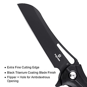 SHIELDON Bazoucan EDC Pocket Knife, 3.43" D2 Blade with Titanium Coating, G10 Handle Folding Knife with Liner Lock for Everyday Carry