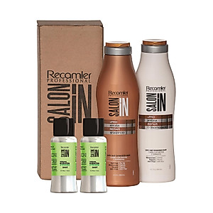 RECAMIER Salt Free Shampoo Repair and Ultra Hydrate Conditioner Hair Treatment Set 10.1oz +2 Nano Keratin Shots