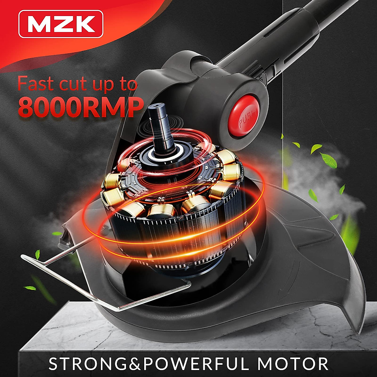 MZK String Trimmer, 20V Cordless Electric 12'' Grass Trimmer with Replacement Spools (4 Pack), Battery Powered Lightweight Weed Grass Trimmer/Edger, 8000 RPM 12-in 5.1lb Battery and Charger Included