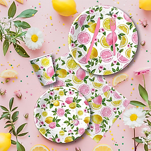 Suhelkit Lemon Party Decorations Tableware For Girls - Lemon Birthday Party Supplies, Plate, Napkin, Cup, Cutlery, Summer Pink Lemon Baby Shower Bridal Shower Table Decorations Dinnerware | 24 Guests