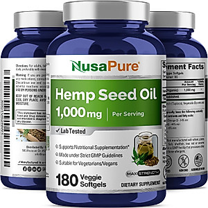NusaPure Hemp Oil Capsules, 1,000mg Per Serving, 180 Veggie Softgels, Non-GMO, Vegan