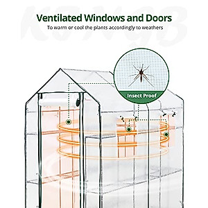 KING BIRD Upgraded 7 x 4.7 x 6.4 FT Walk-in Greenhouse for Outdoors, Thickened PE Cover & Heavy Duty Powder-Coated Steel, w/ Zippered Mesh Door & Screen Windows, 20 Sturdy Shelves for Garden, White
