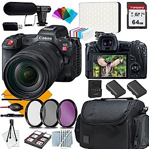 Canon EOS R5 C Mirrorless Cinema Camera 24-105STM Lens + Commander Starter Kit + Lens Filters + CASE + 64GB Memory Card+Extra Battery+Shot-Gun Microphone (18PC Bundle) (Renewed)