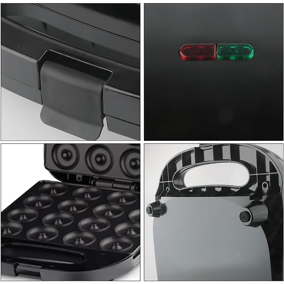 Mini Donut Maker, Machine for Kid-Friendly Breakfast, Mini pancakes maker Machine for Breakfas,Snacks, Desserts & More with Non-stick Surface, Double-sided heating Makes 16 Doughnuts - Black