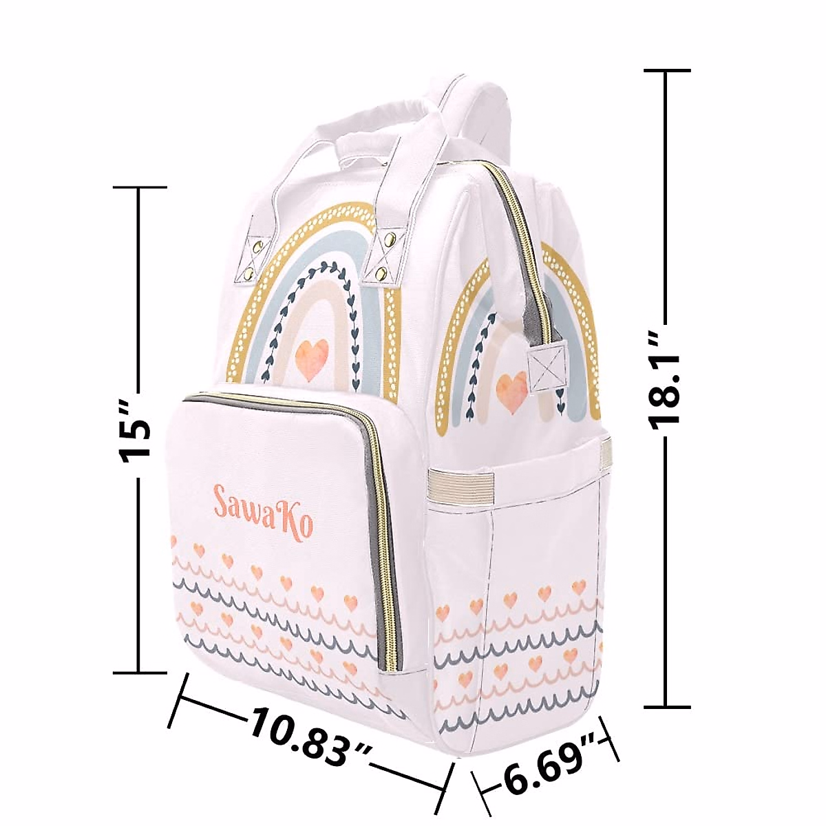 CUXWEOT Rainbow Love Pattern Diaper Bags Personalized with Name Customized Travel Back Pack Hiking Camping Mum Backpack 10.83 x 6.69 x15 inch (LxWxH)