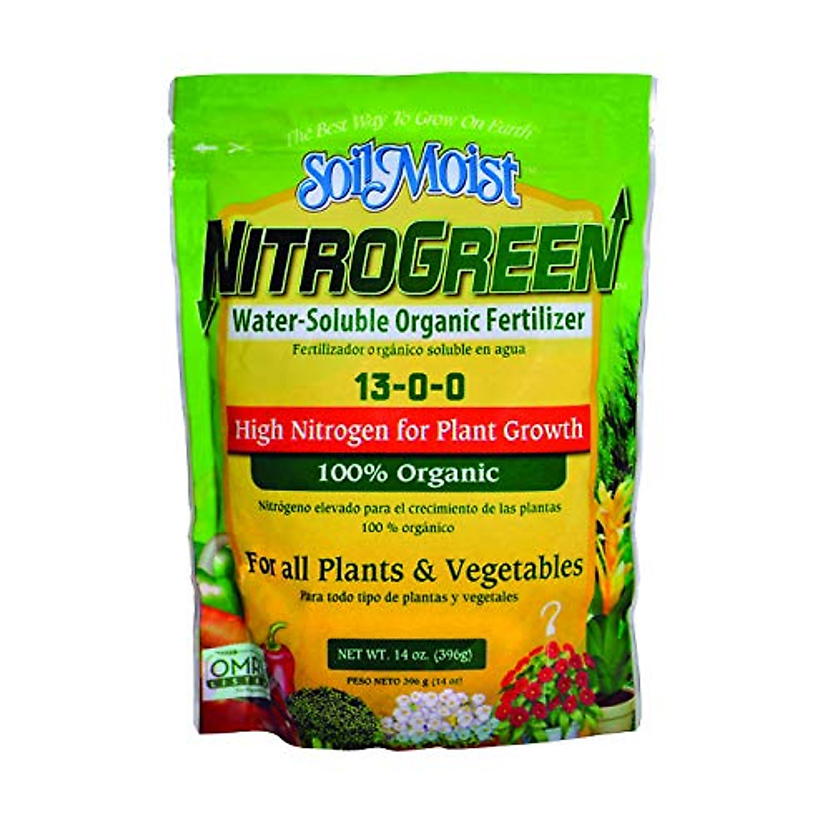 SoilMoist NitroGreen 100% Organic Fertilizer 14-oz High Nitrogen 13-0-0 for Plant Vegetable Growth