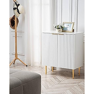 SICOTAS Fluted White Storage Cabinet, Wood Sideboard Buffet Cabinet with Spray-Painted Finish, Multifunctional Console Table with Storage Credenza Accent Cabinet for Living Room, Dining Room, Hallway