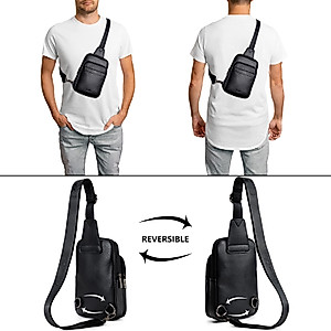 CANTLOR Small Leather Sling Bag Backpack for Men Crossbody Bag Fanny Pack Casual Hiking Travel Daypack