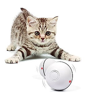 YOFUN Smart Interactive Cat Toy - Newest Version 360 Degree Self Rotating Ball, USB Rechargeable Wicked Ball, Build-in Spinning Led Light, Stiulate Hunting Instinct for Your Kitty (White)