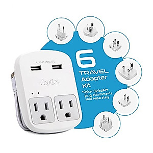 Ceptics World Travel Adapter Kit - QC 3.0 2 USB + 2 US Outlets, Surge Protection, Plugs for Europe, UK, China, Australia, Japan - Perfect for Laptop, Cell Phones, Cameras - Safe ETL Tested