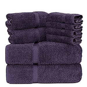 Towel Bazaar Premium Turkish Cotton Super Soft and Absorbent Towels (8-Piece Towel Set, Plum Purple), Small