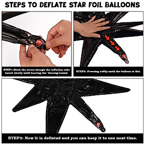 Wrbin 8 Pcs Black Star Balloons, 27/22 inch Explosion Foil Balloons for Birthday, Baby Shower, Wedding, Halloween, Anniversary, Graduation Party Decorations(Black)