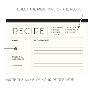 48 Water Resistant Ivory Recipe Cards, Simple & Modern, Double-Sided, Multi-Colors (Ivory & Black)