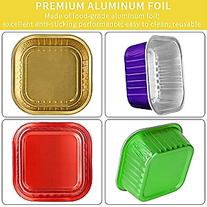 Mini Square Baking Cups,HEYYUMI 50pcs 5oz Aluminum Foil Mini Cake Pans with Lids,Disposable Ramekins Muffin Tins Cupcake Liners,Individual Dessert Containers Flans for Party Bakery(5 Colors E)
