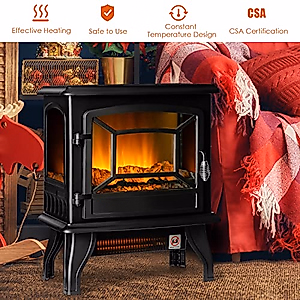 GOFLAME Electric Fireplace Stove, Freestanding Fireplace Heater with Realistic Flame Effect and Adjustable Thermostat, Compact Stove Heater with Overheating Safety Protection, CSA Certified, 1400W