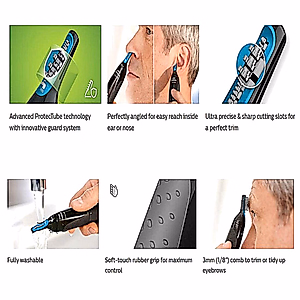 Philips Norelco Series 1000 Nosetrimmer NT1700 for Nose, Ear and Eyebrow Hair Trimming with ProtecTube Technology & Ultra Precise and Sharp Cutting Slots - (Unboxed)