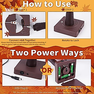 22 Inch Lighted Maple Tree Fall Tree Thanksgiving Tree Decorations with 6 Acorns & Pumpkins & Pinecones Autumn Decor with 18 LED Thanksgiving Decorations Indoor for Harvest, Fall, Party, Table