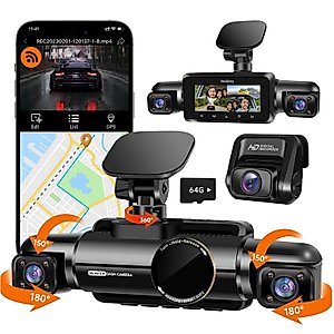 Neideso 360° Dash Cam Front, Rear and Inside, 4 Channel 3K+3*1080P, 5GHz Wi-Fi GPS, Voice Control, 4K+1080P*2 Dash Camera for Cars, CPL Filter, Free 64GB SD Card, Night Vision, 24H Parking Mode(N700)