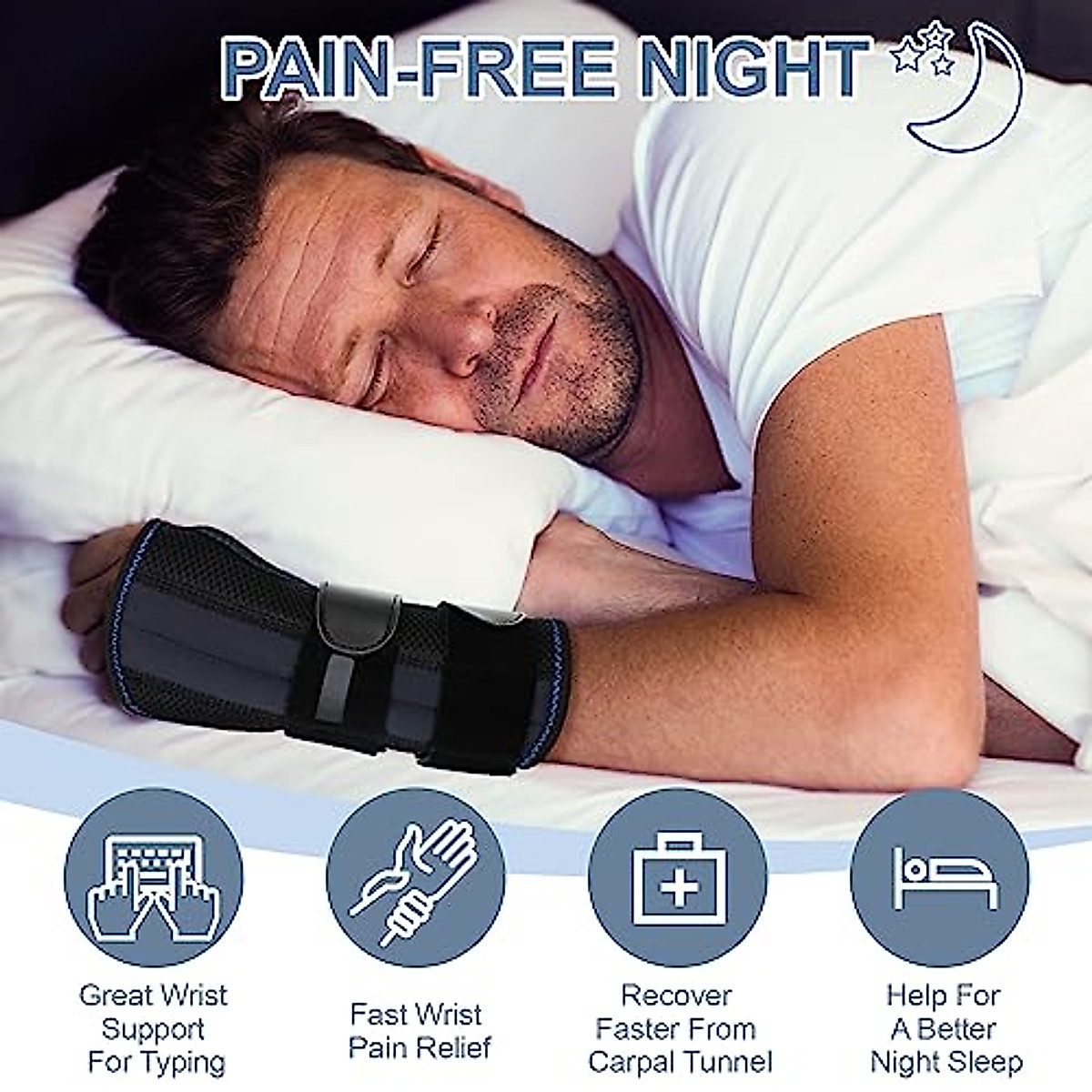 CosySun Carpal Tunnel Wrist Brace Right Hand Left Hand Wrist Compression Sleeve Night Wrist Sleep Support for Men Women Adjustable Wrist Splint Arm Compression Hand Support for Injuries Forearm Wrist Pain Sprain Sports Left L 1 Pack