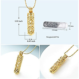 Imrsanl Cremation Jewelry Urn Necklace for Ashes Pendant with Hollow Glass Vial Cylinder Cremation Keepsake Memorial Lockets Ashes Holder for Women Men Pet (Gold)
