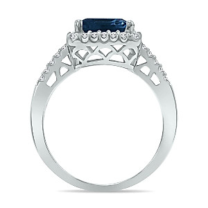 SZUL 2 1/2 Carat TW Emerald Cut Sapphire Diamond Ring in 10K White Gold