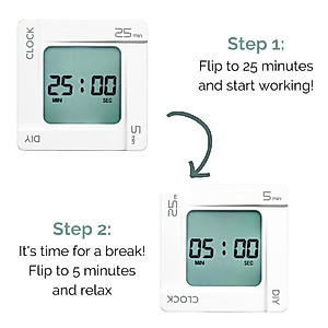 Kadams Square Rotating Timer for Pomodoro, Shake to Start, Battery operated Timer with Alarm and Backlight for Time Management, Visual Timer for Kids, Kitchen, Bathroom, Workout, Classroom, and Office