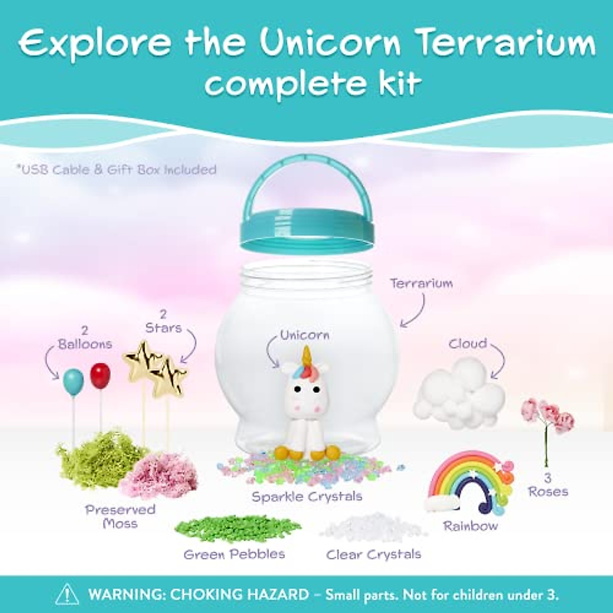 Unicorn Jewelry Box for Girls and DIY Light Up Unicorn Terrarium Kit for Kids