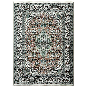 RUGSREAL 8x10 Area Rug Oriental Medallion Living Room Rug Machine Washable Throw Rug Stain & Water Resistant Washable Rug Non-Shedding Indoor Floor Cover for Bedroom Dining Room, Green, 8x10 Feet
