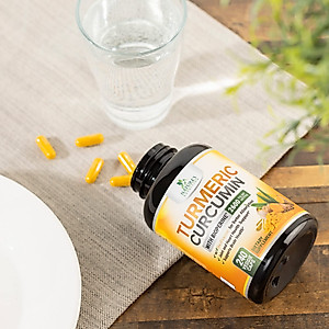 Turmeric Curcumin Supplement with BioPerine 95% Curcuminoids 2600mg with Black Pepper for Best Absorption, Bottled in USA, Best Natural Vegan Joint Support, Nature's Tumeric Capsules - 240 Capsules