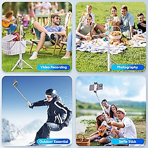 FOXOLA 61" Phone Tripod & Selfie Stick, Extendable All-in-1 Cell Phone Tripod Stand with Wireless Remote, Portable Tripod for iPhone14/13/12 Android in Selfies/Live Stream/Record/Vlog, White
