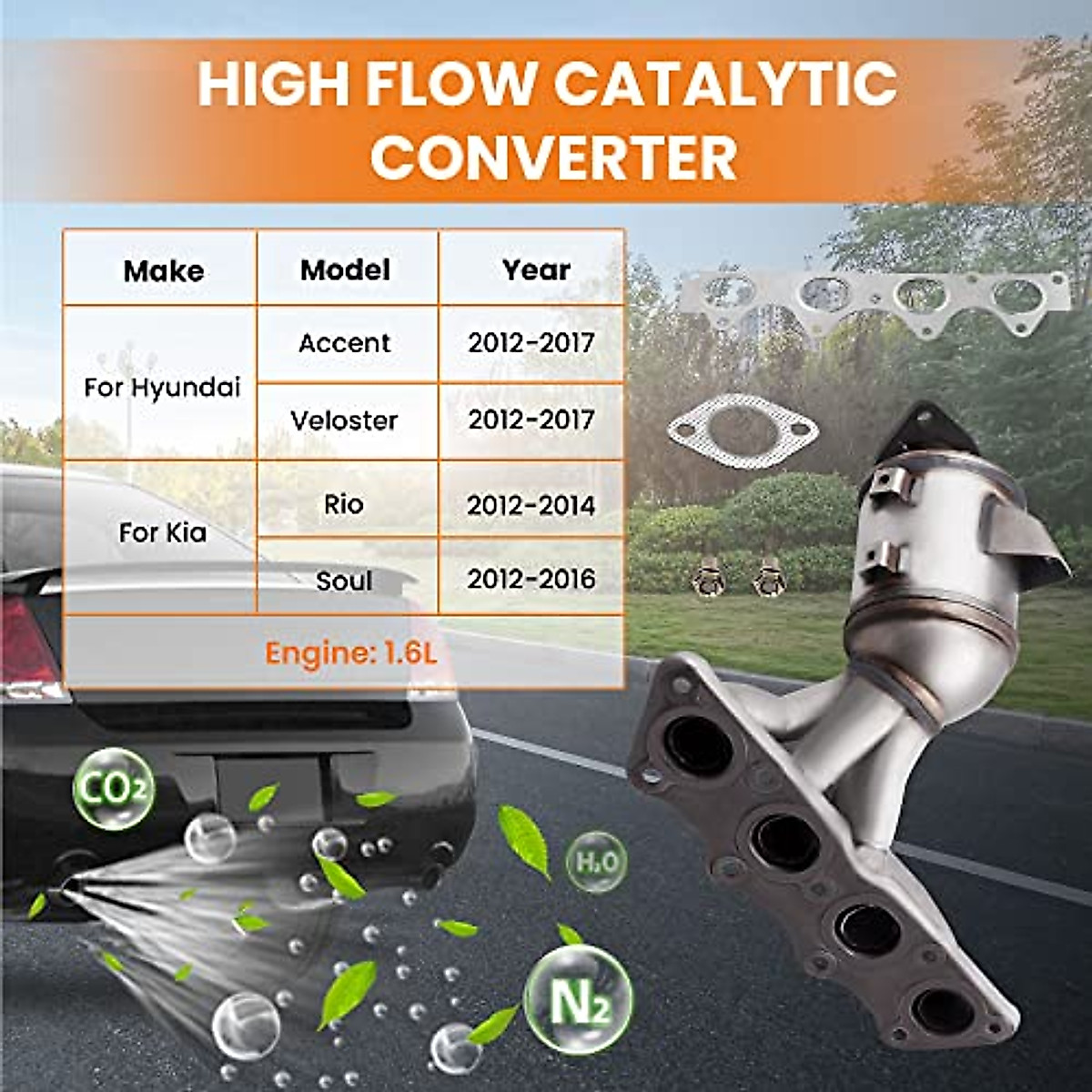 maXpeedingrods Exhaust Manifold Catalytic Converter for Hyundai Accent for Kia Rio Soul 2012 2013 2014 2015 2016 2017, Direct-Fit,EPA Compliant,w/Gasket Bolts