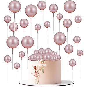30Pcs Mini Balloon Cake Topper Glitter Foam Ball Cake Picks Decorations Faux Pearl Balls DIY Cake Insert Topper Baking Decoration for Baby Shower Wedding Anniversary Birthday Party Supplies Light Rose