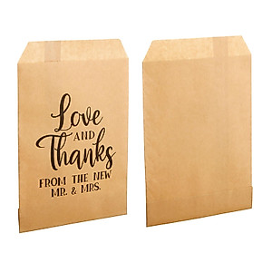 100 Pack Love and Thanks From the New Mr & Mrs for Wedding, Party Favor Bags for Goodie, Gifts, Decorations, 5x7 in