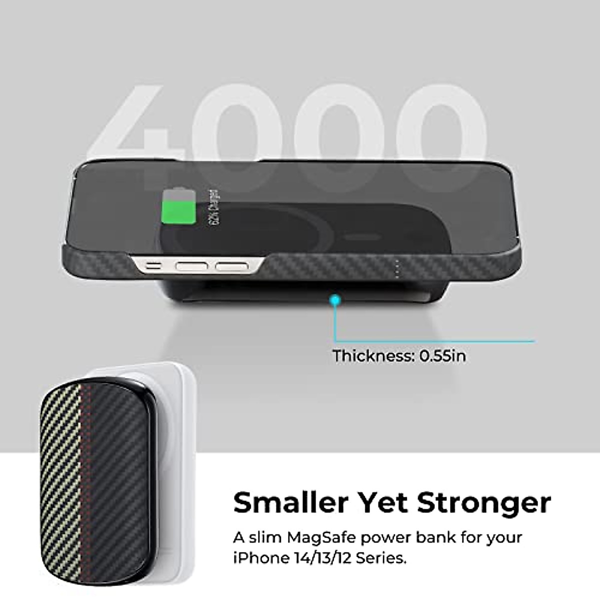 PITAKA Power Bank Wireless Portable Charger for iPhone 14/13/12 Compatible with Mag Safe Battery Pack 4000mAh, Support Wireless Charging, 1500D Aramid Fiber Made, Fusion Weaving Overture