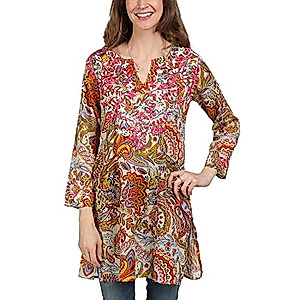 FLORIANA Womens Floral Embroidered Blouse - Long Tunic, Cute Tops for Women Pink, Small