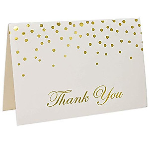 48 Gold Thank You Cards with Envelopes Gold Foil Metallic Dots Bulk Elegant Classy Sparkle Blank for Wedding Baby Shower Bridal Notes Graduation Engagement Birthday