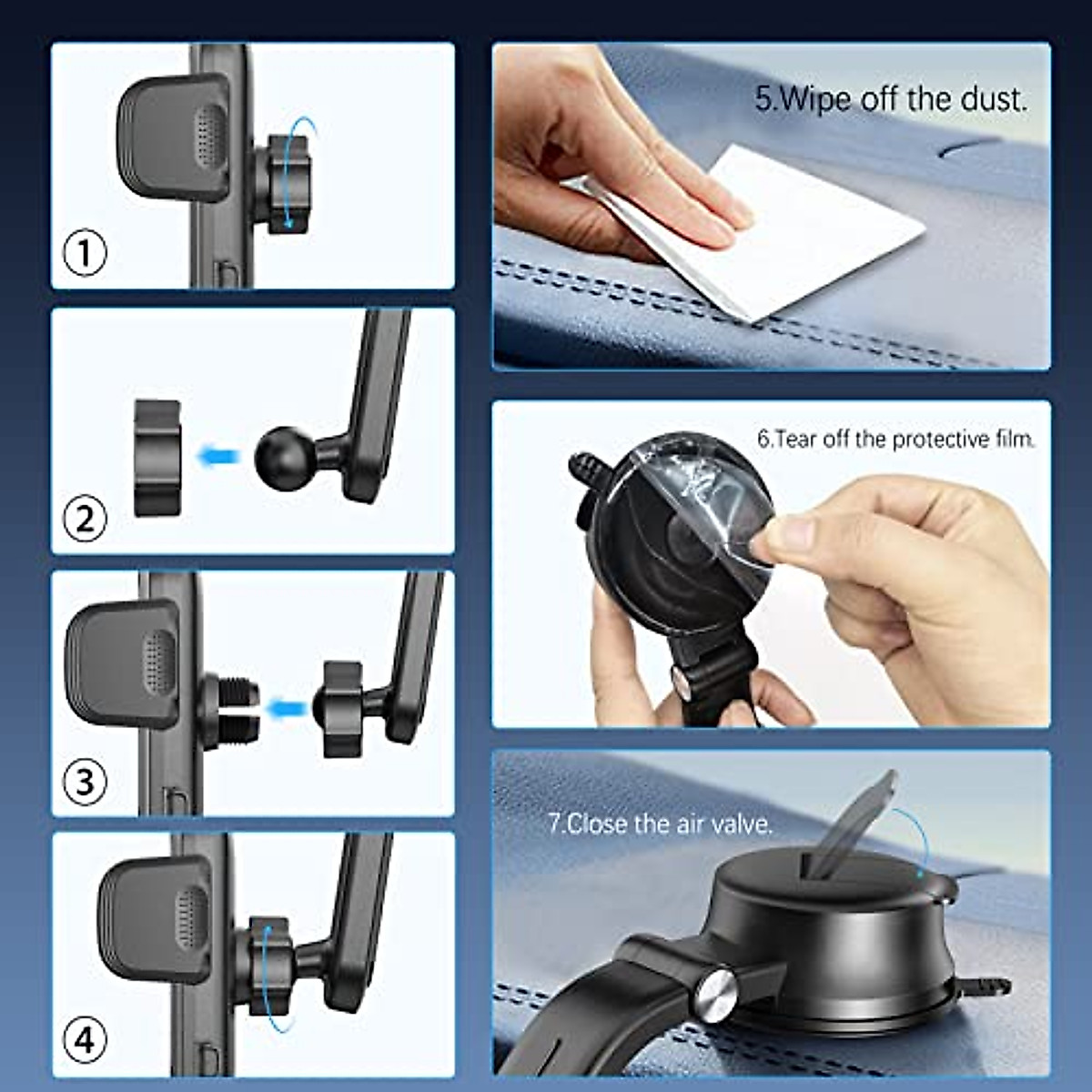 Wustentre Suction Cup Car Phone Holder Mount, Phone Mount for Car Windshield Dashboard Window, 2 in 1 Air Vent Suction Cup Phone Holder for iPhone 14 Pro Max/Pro/Plus, Galaxy Z Fold 4/Flip 4/S22 Ultra